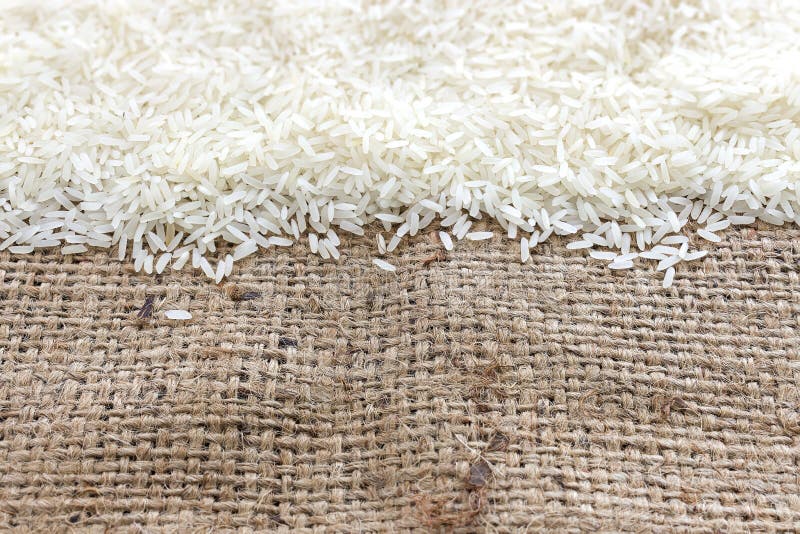Rice Grains on Old Sack Background Stock Photo - Image of farmer, card ...