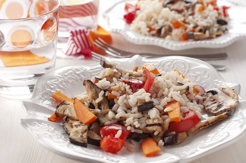 Rice with grill vegetable stock image. Image of food - 25326449