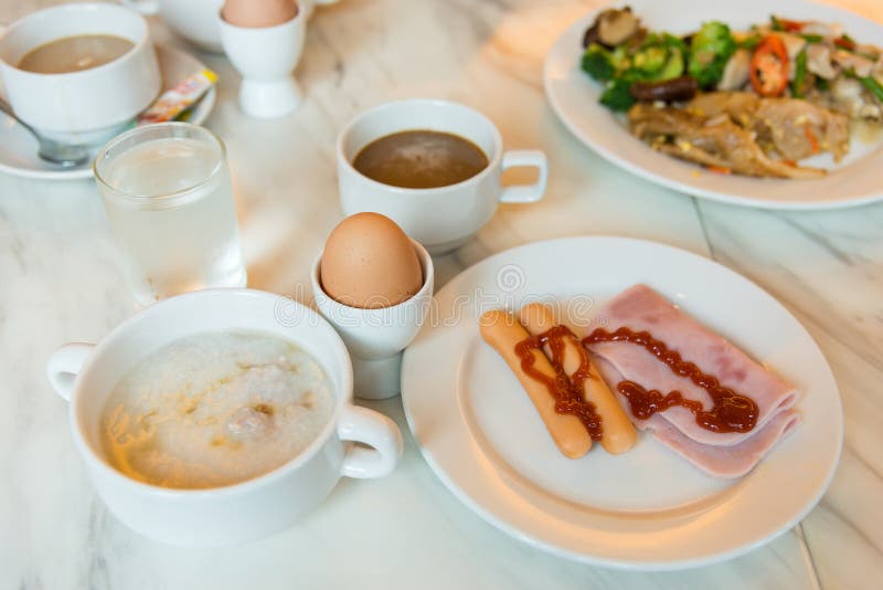Rice Gruel Breakfast on Table. Stock Photo - Image of style, heat ...