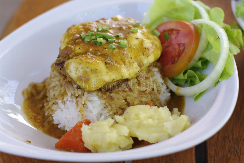 Rice with Hamburg Cheese Topping with Curry Stock Image - Image of meat ...
