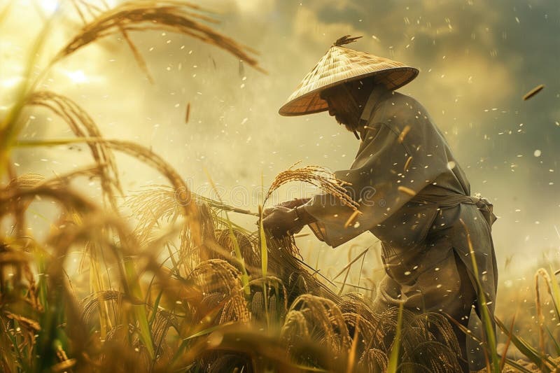 Farmer Harvesting Rice Plant Stock Illustrations – 934 Farmer ...