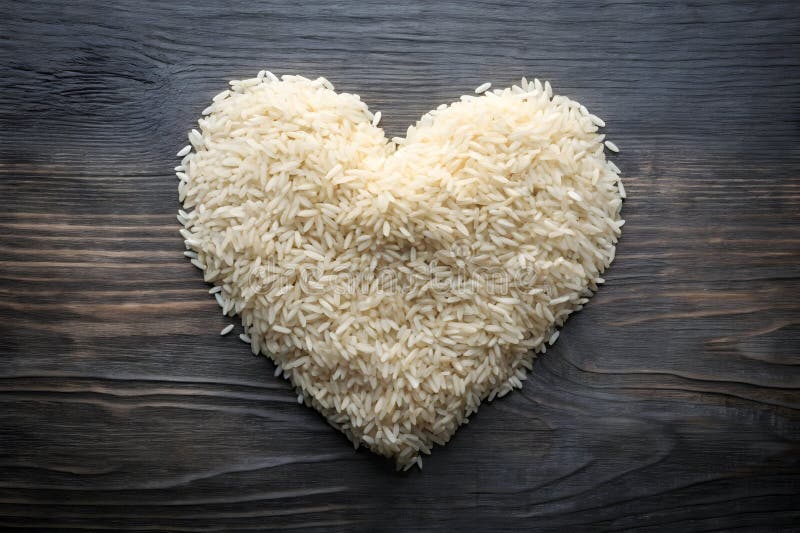 Rice Heart Shape Made on Wooden Black Backdrop Stock Illustration ...