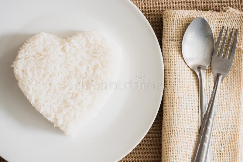 Rice Heart Shape on Whiteplate Stock Image - Image of dinner, sackcloth ...