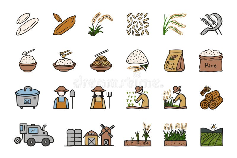 Rice Icon Set Hand Drawn Doodle Icons Stock Vector - Illustration of ...