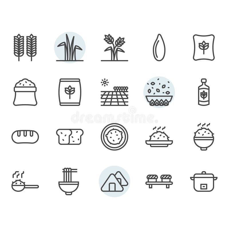 Rice Icon and Symbol Set in Outline Design Stock Vector - Illustration ...