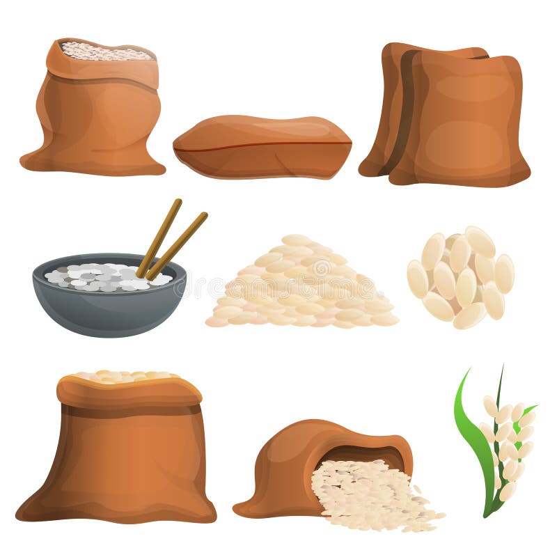 Rice Icons Set, Cartoon Style Stock Vector - Illustration of drawing ...