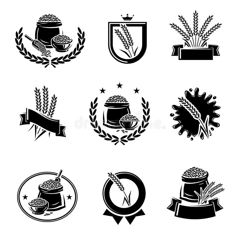 Rice Emblems Labels Badges Collection , Gold Paddy Rice Logo Vector ...