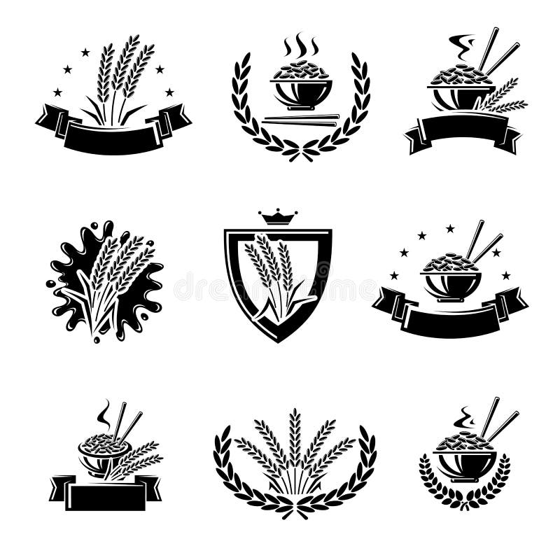 Rice Labels and Elements Set. Collection Icon Rice Stock Vector ...