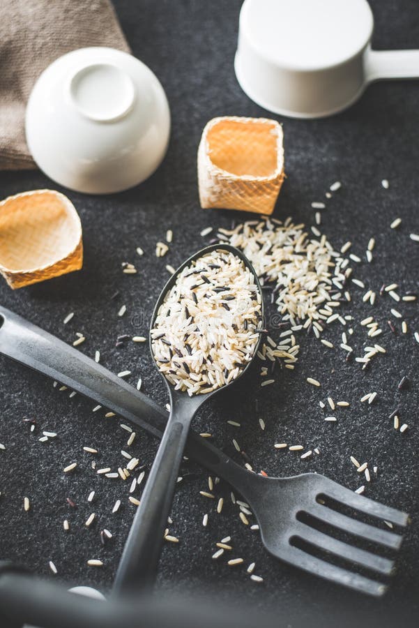 Uncooked Thai Brown Rice In Ladle Rice Healthy Food Stock Photo - Image ...