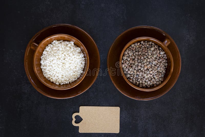 Rice and Lentils on a Dark Background. Complete Protein Sources Stock ...