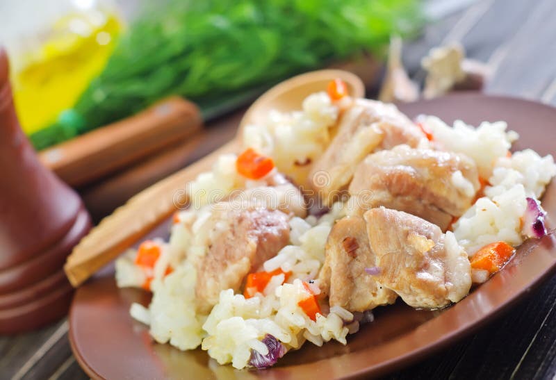 Rice with meat stock photo. Image of bowl, beef, food - 35492964