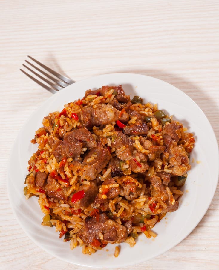 Rice with Meat and Vegetables Stock Photo - Image of delicious, asian ...