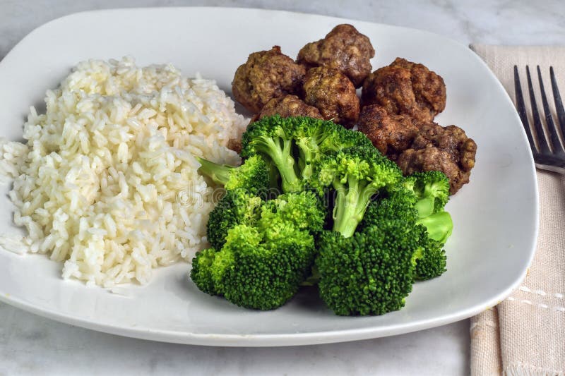 Rice with Meatballs and Broccoli Stock Image - Image of breakfast, meat ...
