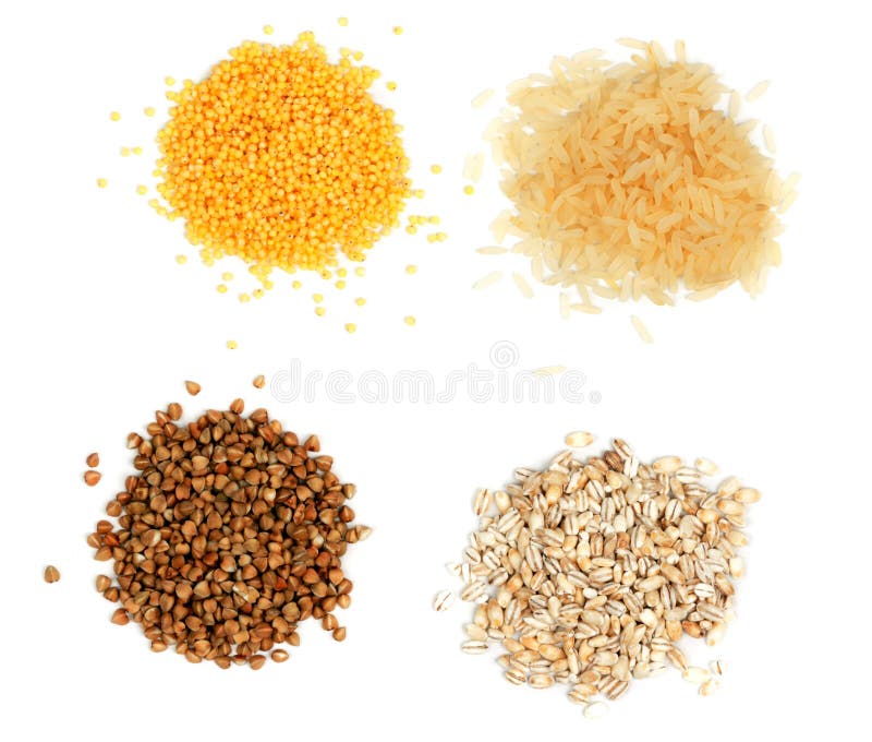 Rice, Millet, Buckwheat, Pearl Barley Stock Photo - Image of heap, meal ...