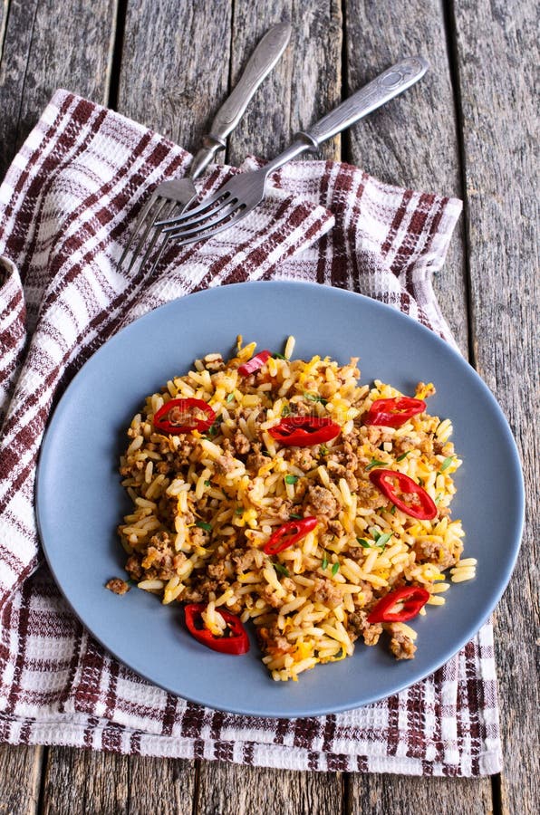 Rice with minced meat stock photo. Image of cooked, meal - 59599882