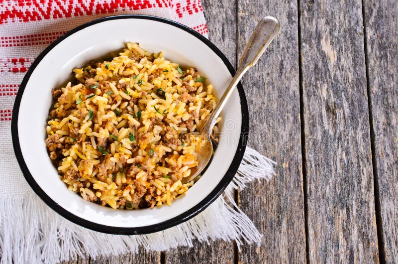 Rice with minced meat stock photo. Image of homemade - 59621602