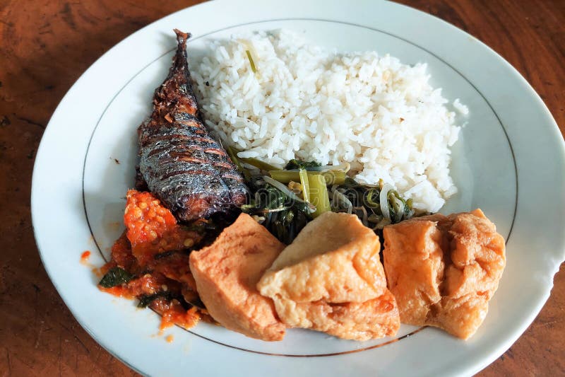 Rice Mixed with Fried Fish and Tempeh Vegetables Stock Image - Image of ...