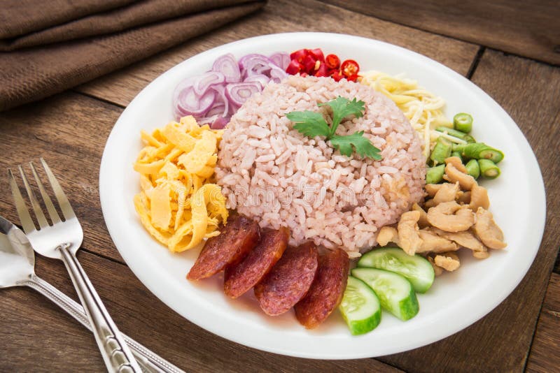 Rice Mixed with Shrimp Paste, Thai Food Style Stock Photo - Image of ...