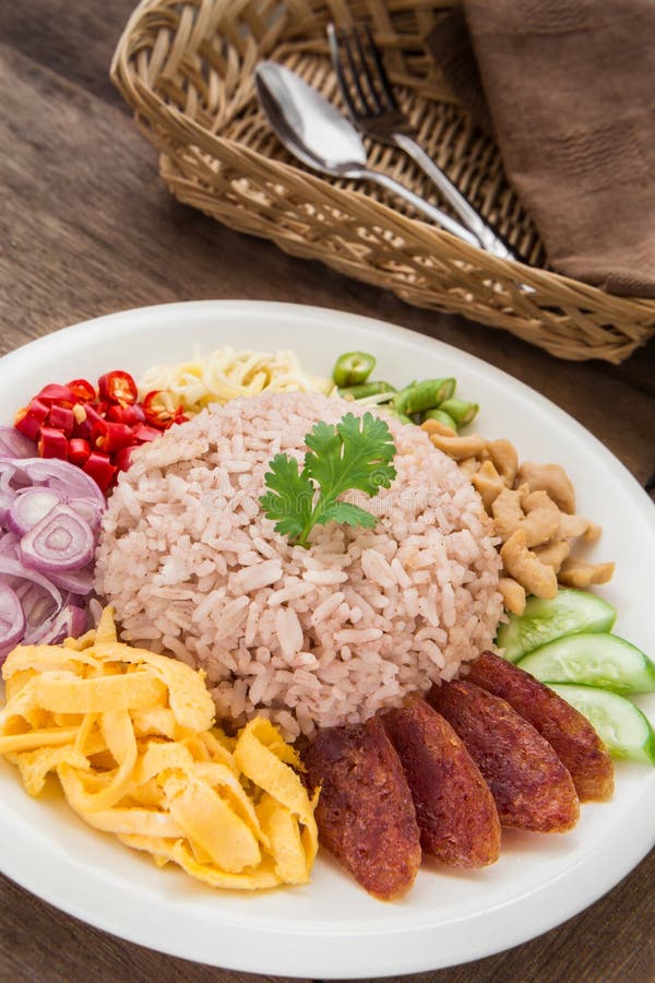 Rice Mixed with Shrimp Paste, Thai Food Style Stock Photo - Image of ...