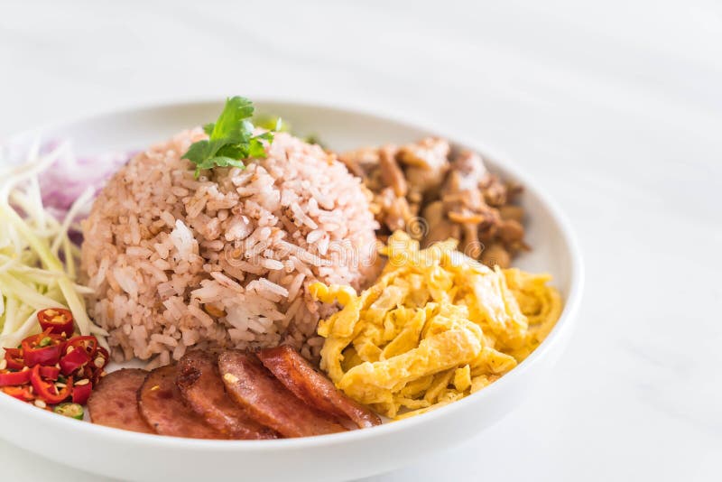 Rice Mixed with Shrimp Paste Stock Photo - Image of traditional ...