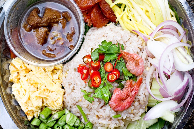 Rice Mixed with Shrimp Paste , Top View Food Background Stock Photo ...