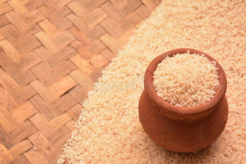 Rice in the Mud Bowl Closeup Stock Image - Image of india, basmati ...