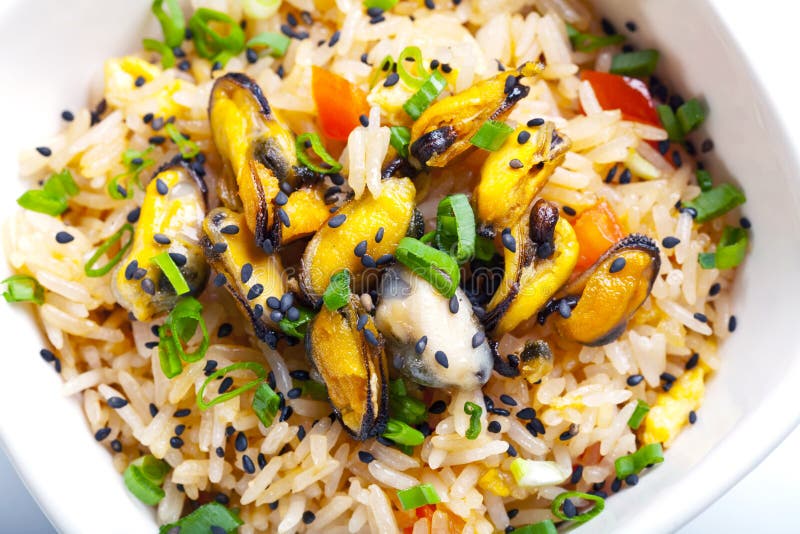 Rice with mussels. stock image. Image of macro, background - 34008419