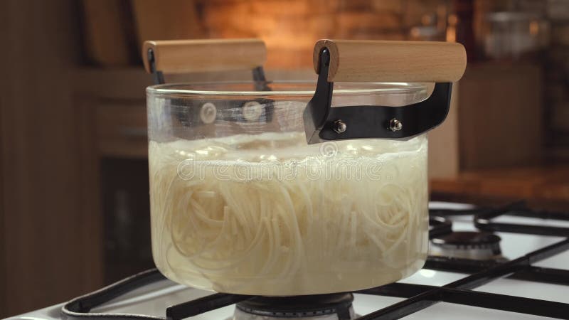 Rice Noodle is Boiling in a Glass Pot Stock Video - Video of nutrition ...