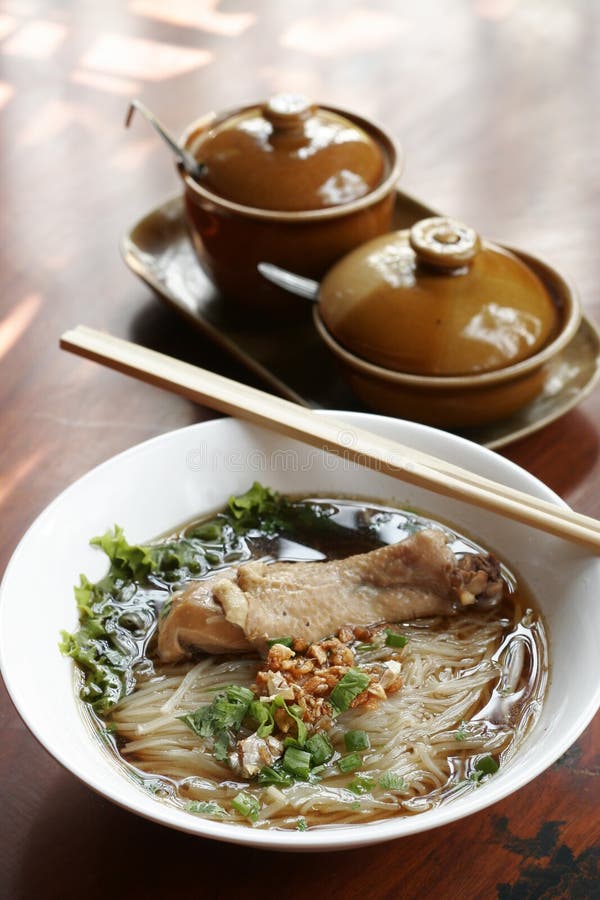 Rice Noodle Soup with Stewed Chicken and Chinese Herbs Stock Image ...