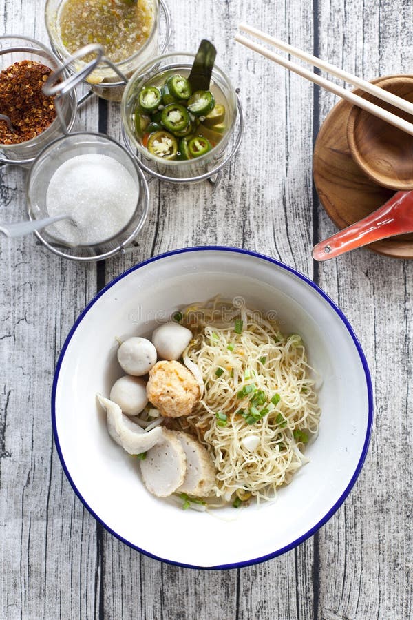 Rice Noodles with Fish Balls. Stock Photo - Image of simple, lunch ...