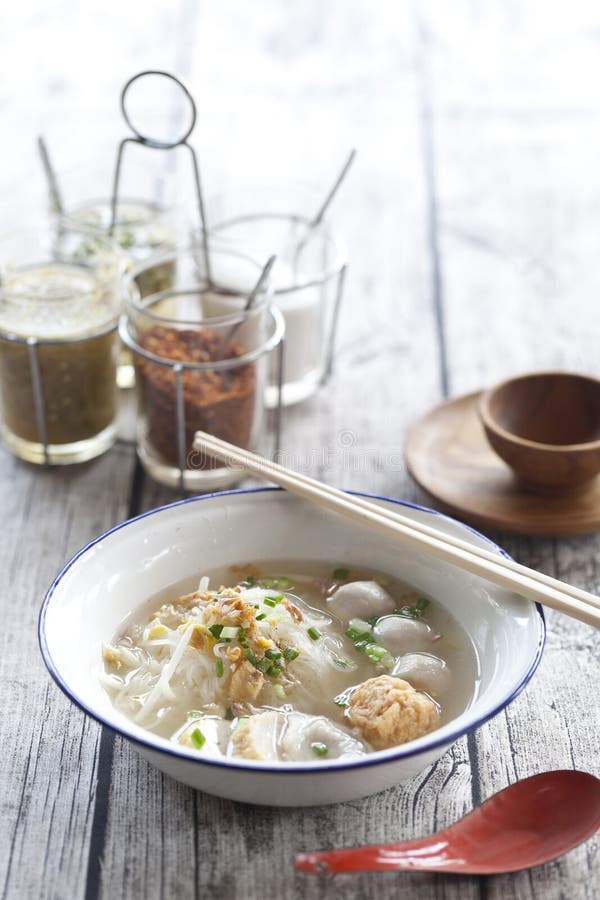 Rice Noodles with Fish Balls. Stock Image - Image of food, healthy ...