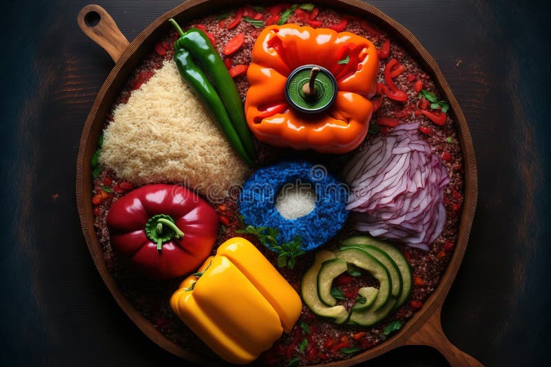 Rice, Organic Bell Peppers, Minced Beef, and Spices for Stuffing ...
