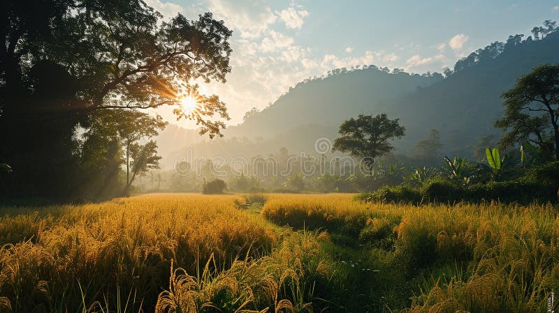 Rice Paddy Field - Landscape Stock Illustration - Illustration of ...