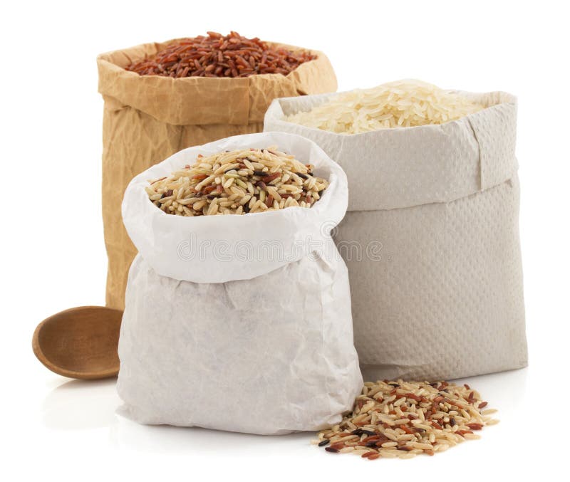 Paper Bag with Raw Unpolished Rice and Card Stock Photo - Image of diet ...