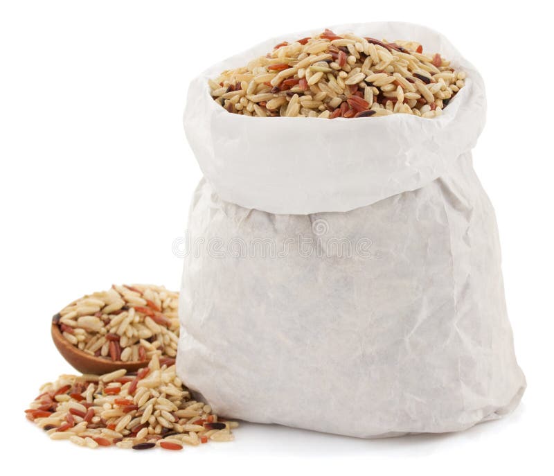Paper Bag with Raw Unpolished Rice and Card Stock Photo - Image of diet ...
