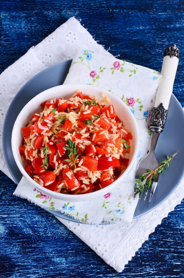 Rice with paprika stock image. Image of food, lunch, asian - 54433425