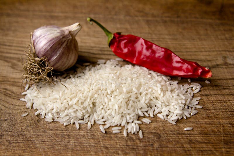 Rice and pepper on board stock image. Image of meal, culture - 49167357