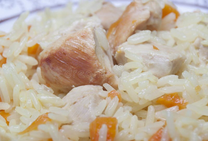 Rice with Pieces of Fried Chicken . Stock Photo - Image of snack, meat ...