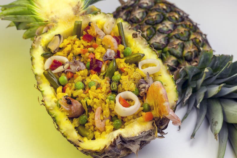 Rice in Pineapple with Seafood Stock Image - Image of healthy, dish ...