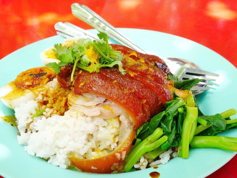 Rice with pork leg. stock photo. Image of gourmet, delicious - 98210058