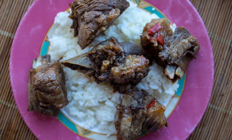 A Rice with Pork Ribs on a Plate Stock Image - Image of cooked, cuisine ...