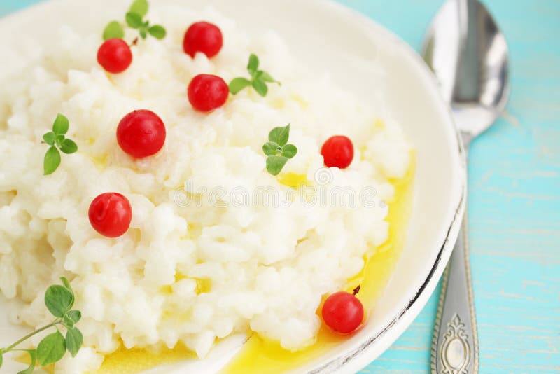 Rice porridge with cherry stock image. Image of drink - 32892179