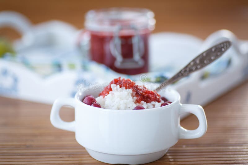 Rice Porridge with Jam and Berries Stock Photo - Image of dessert ...