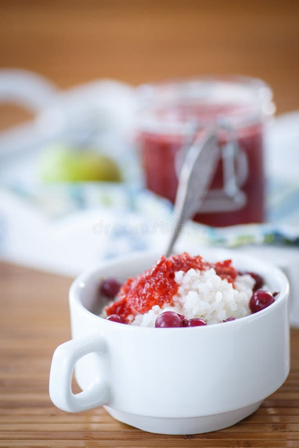 Rice Porridge with Jam and Berries Stock Image - Image of breakfast ...