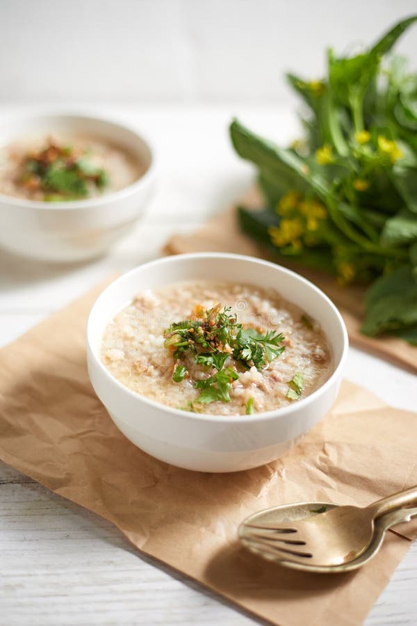 Rice Porridge with Minced Pork Stock Image - Image of china, congee ...