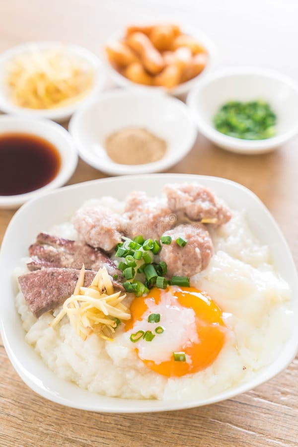 Rice Porridge with Pork and Egg Stock Image - Image of bowl, asia ...