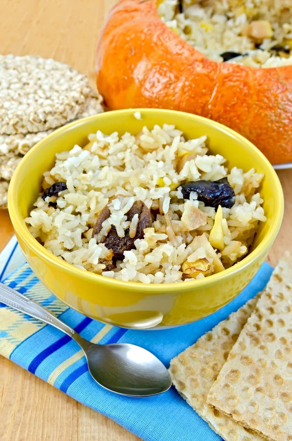 Rice Porridge with Pumpkin on the Board Stock Image - Image of prune ...