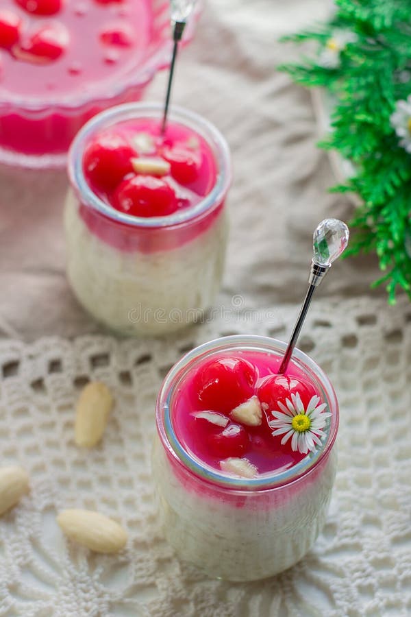 Rice Pudding with Almonds and Whipped Cream Stock Photo - Image of ...