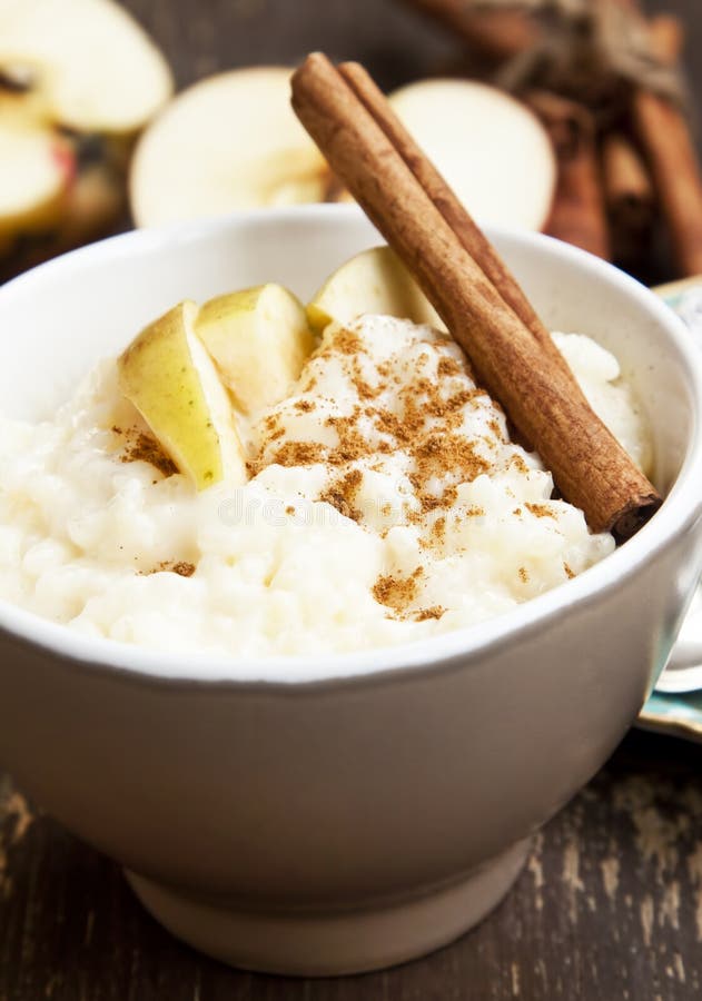 Rice Pudding with Apple and Cinnamon Stock Photo - Image of fresh ...