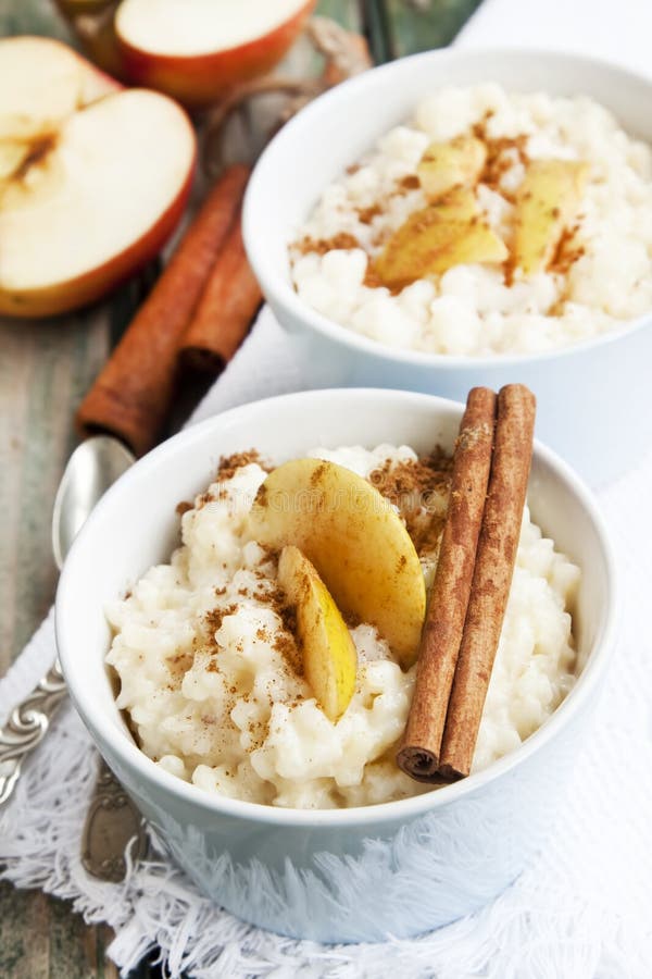 Rice Pudding with Apple and Cinnamon Stock Image - Image of nutrition ...